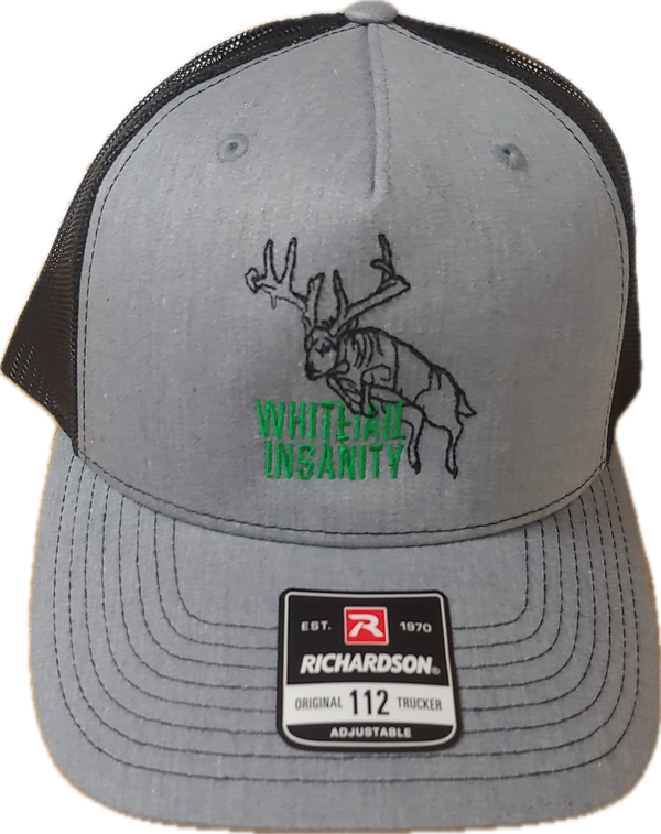 Whitetail Insanity Embroidered Hat Heather Grey and Black